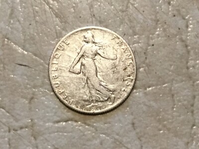 1910 FRANCE La Semeuse Sower Woman ANTIQUE OLD Silver 50 C French Coin ...