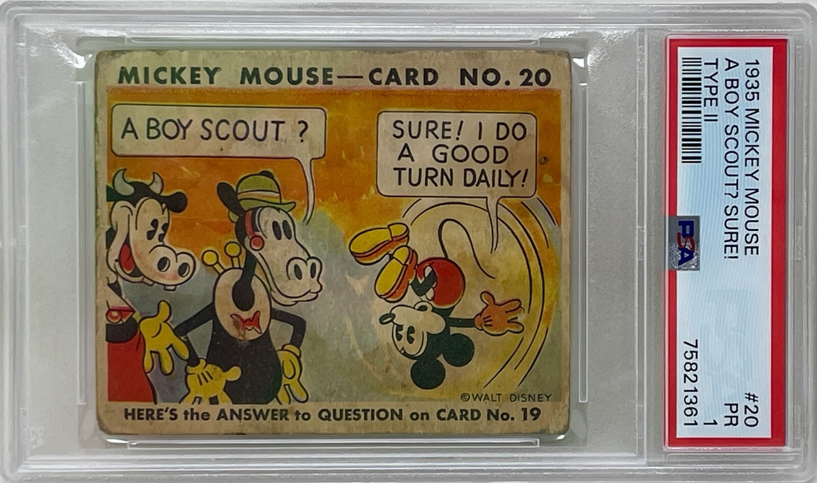 1935 MICKEY MOUSE Gum CARD Type II A Boy Scout? Sure! #20 WALT DISNEY ...