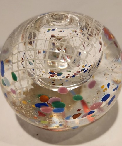 Hand Made Art Glass Bohemian Crystal 3" Confetti Oil Lamp Paperweight ...