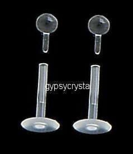 2 Bio Flex Labret / Ear Lobe Tragus Retainer Stud 14g 8mm Push In 4mm ...