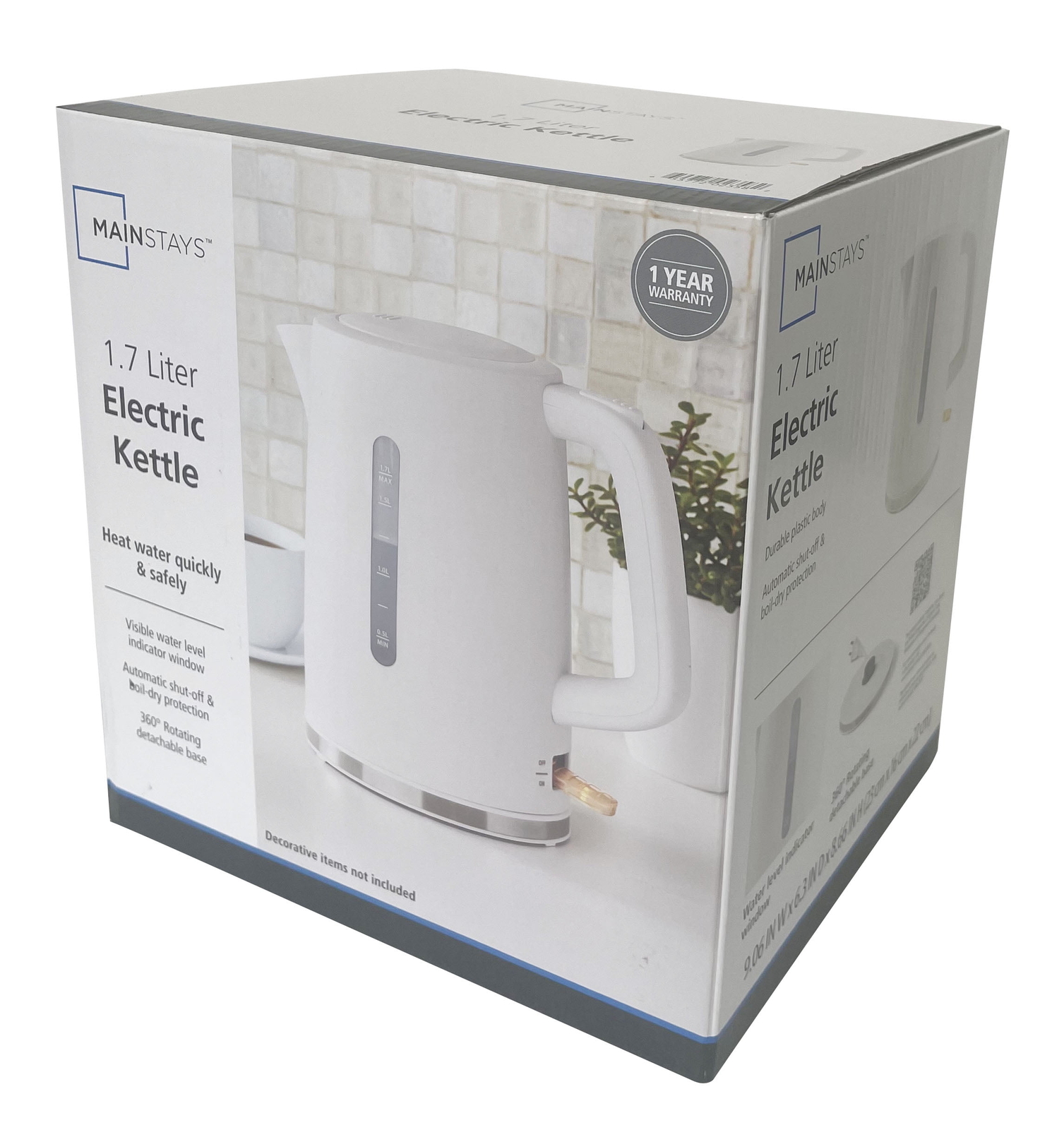 1.7L Plastic Kettle Cordless Electric Boil Dry Protection White 1500W ...