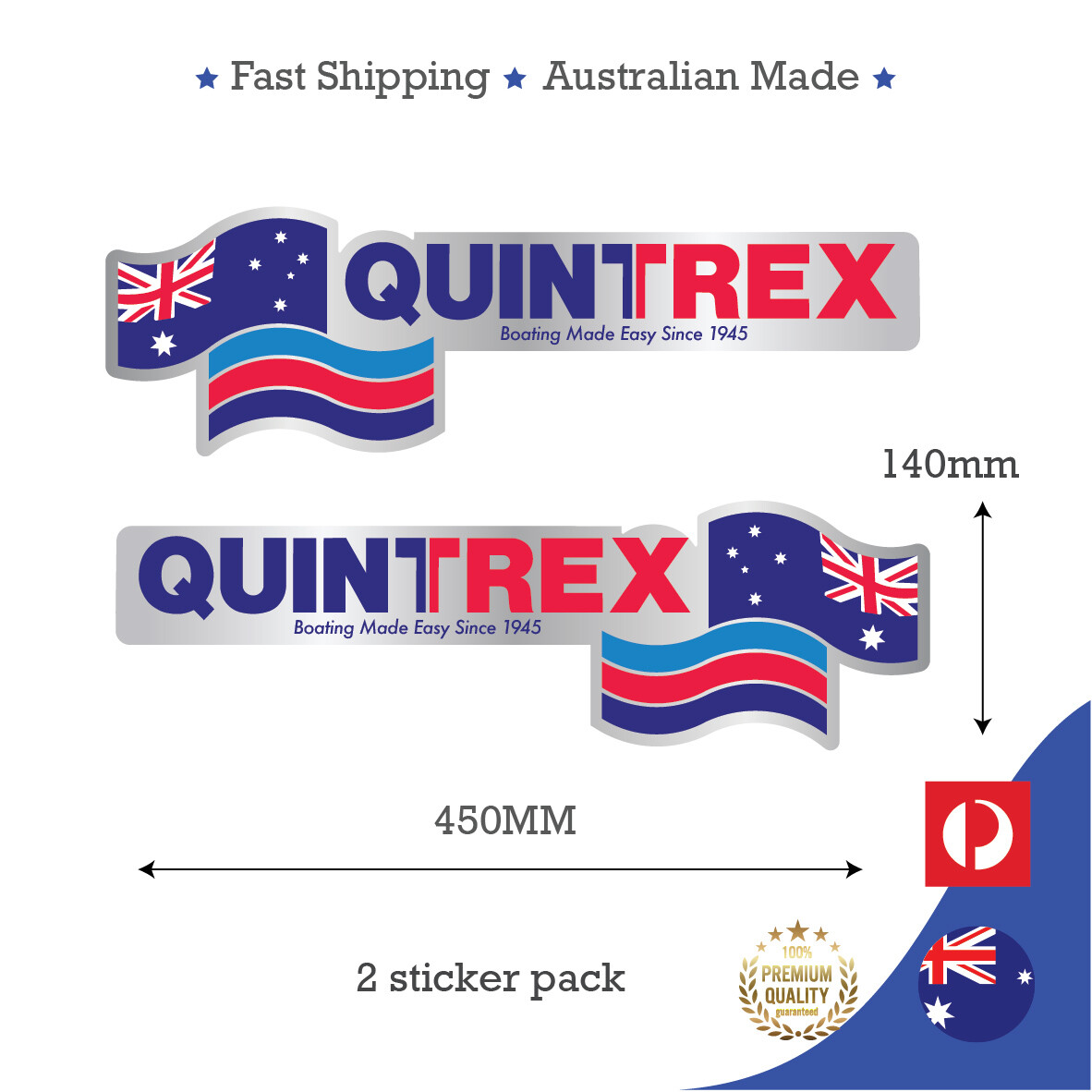 Quintrex 45cm Fishing Boat fishing OZ flag metallic back Sticker Decal ...