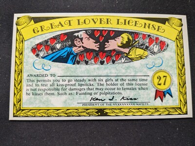1964 Topps Nutty Awards Card # 27 Great Lover License (EX) | eBay