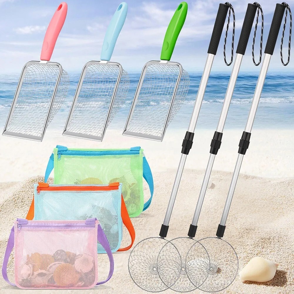 Kids - 9pcs Shelling Tools for Beach Include Sand Sifter, Pole, Bag ...