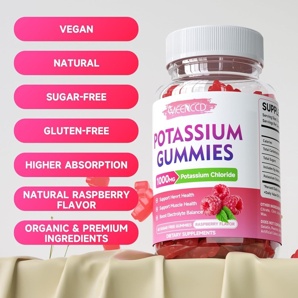 2 Pack Potassium Gummies Potassium Chloride 1000mg for Adults Sugar ...