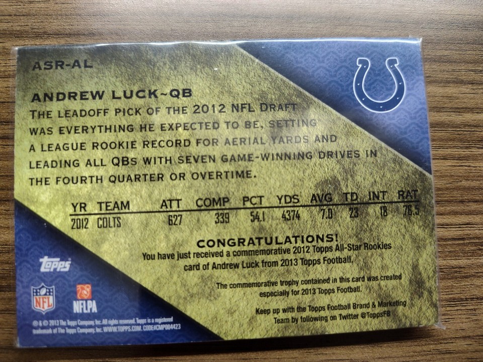 2013 Topps ANDREW LUCK All-Star Rookie Trophy Commemorative /99 Relic ...