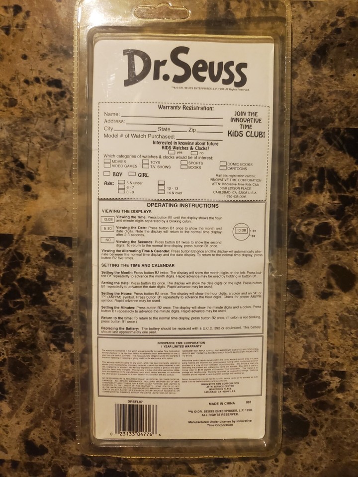 SEALED Dr. Seuss Digit Widget Watch 1998 With SIX Interchangeable ...