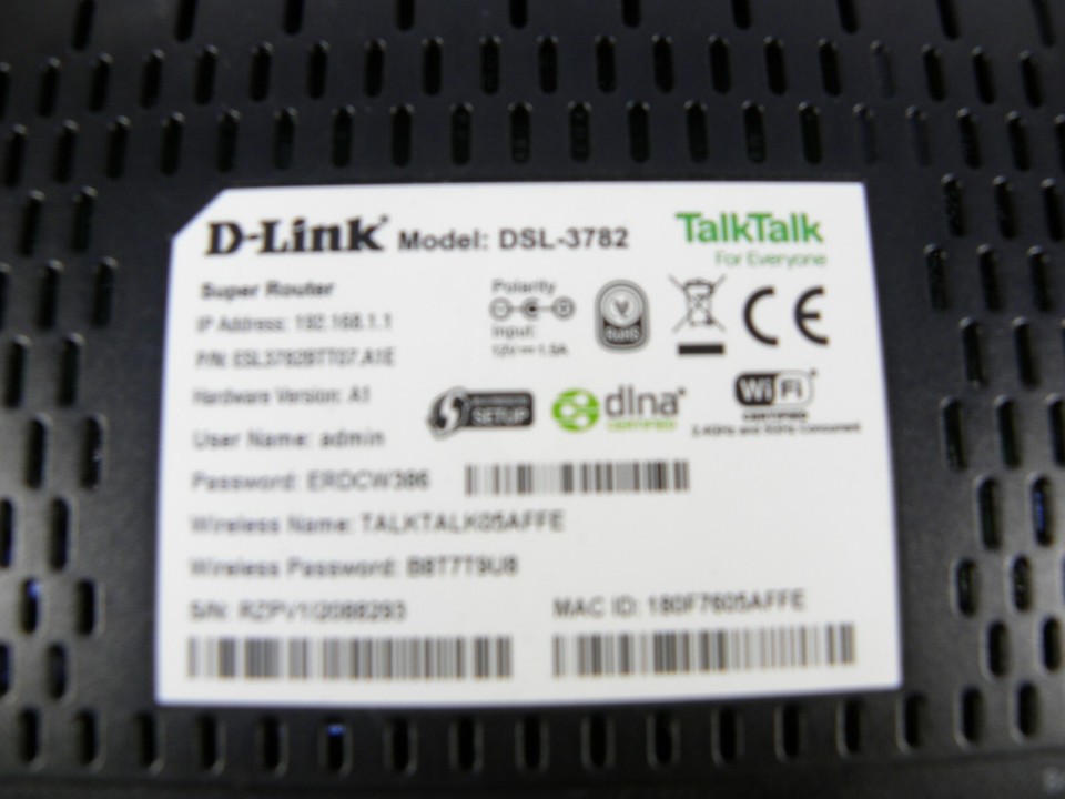 D-LINK Super Wireless Modem Broadband WiFi Router Model: DSL-3782 BOXED ...
