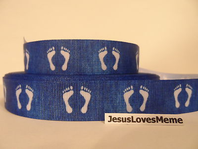 Grosgrain Ribbon, Baby Feet on Faded Blue, Right To Life, Baby Boy, 7/8 ...
