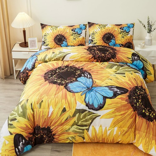 Sunflower Comforter Sets,Beautiful Seamless Pattern with Sunflower Blue ...