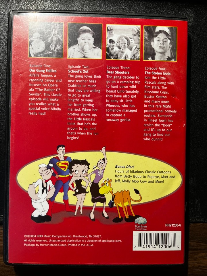The Little Rascals DVD 2 Discs 4 Episodes Vintage Commercials Classic ...
