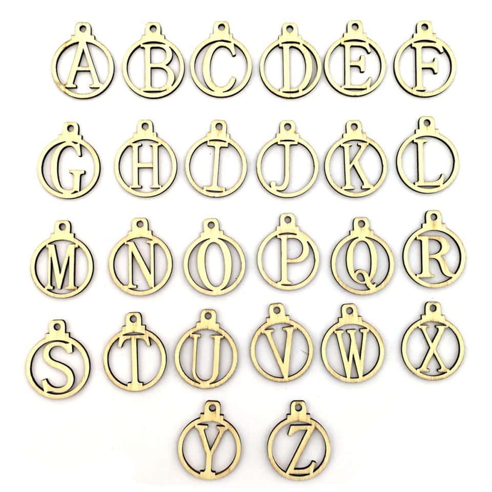 Wooden A-Z Name Surname 26 Letter Round Tag Gift Box Label Tag Cards ...