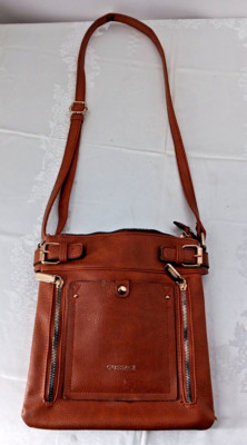 Gussaci Crossbody Handbag Women Brown Faux Leather Lined Purse Shoulder ...