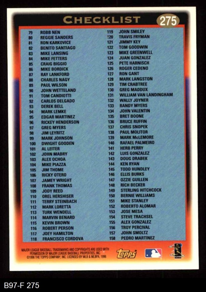 1997 Topps #275 Checklist 8 - NM/MT B97T-F 275 | eBay