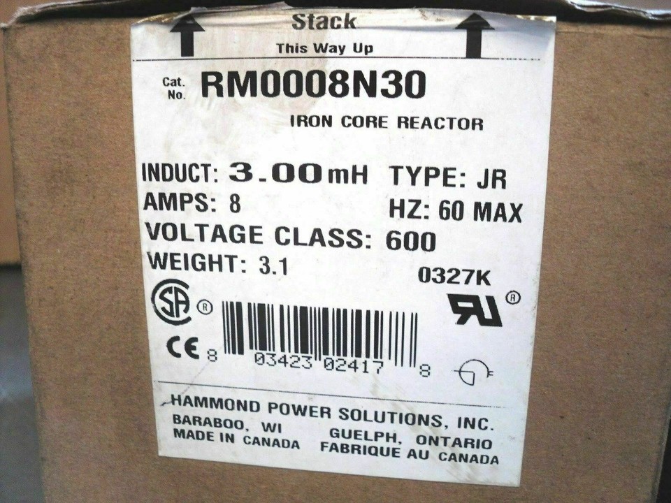 HAMMOND 3.00mH 3PH DRY TYPE REACTOR RM0008N30 600VOLT 8AMP *NIB* | eBay