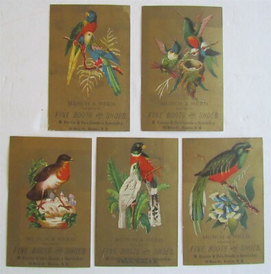 MURCH & REED BOOTS & SHOES BIRDS THEME SET OF 5 ANTIQUE VICTORIAN TRADE ...