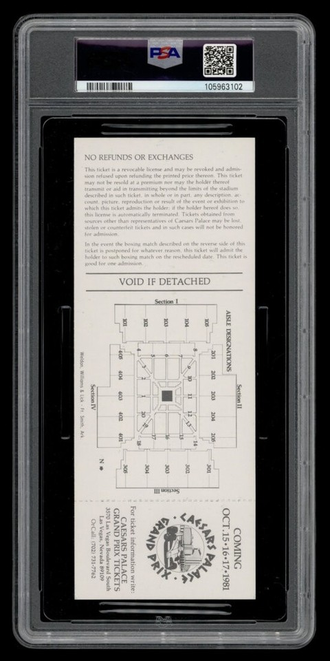 1981 Boxing: Sep 16 Hearns vs. Leonard 14th Round KO -Blue PSA 9 MINT ...