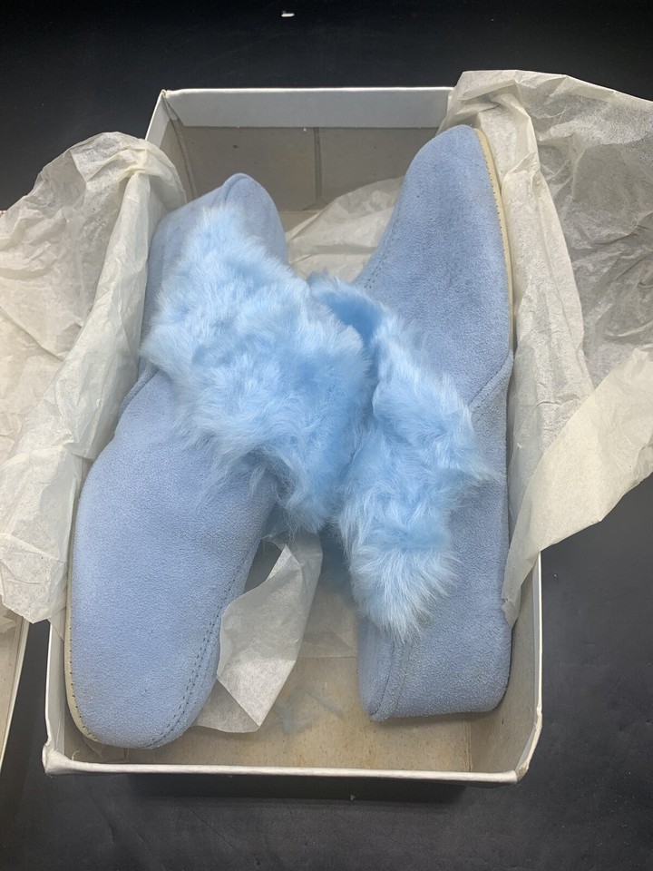 VTG SIOUX BY MOX IN BOX LADIES SIZE 9 BLUE FURRY SLIPPERS | eBay