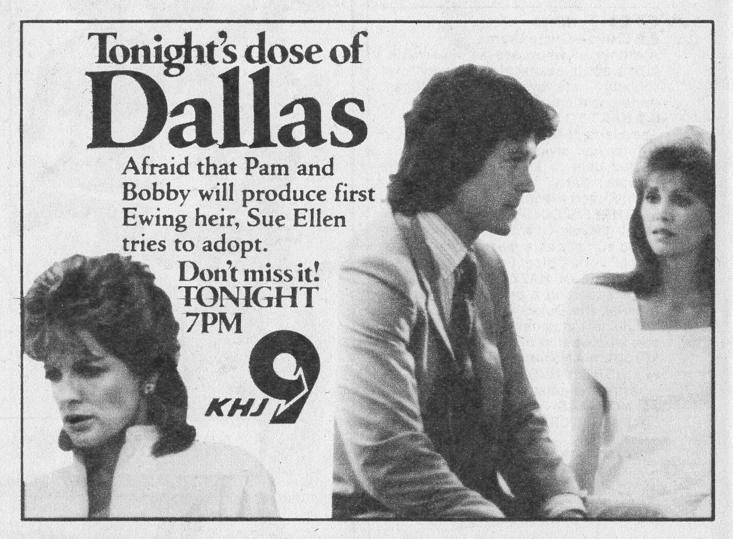 1984 KHJ TV AD DALLAS SERIES WILL PAM & BOBBY PRODUCE THE FIRST EWING ...