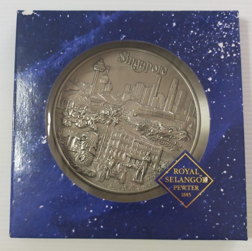 Royal Selangor Pewter Coaster in Box. Singapore Scenes Merlion 1994 ...