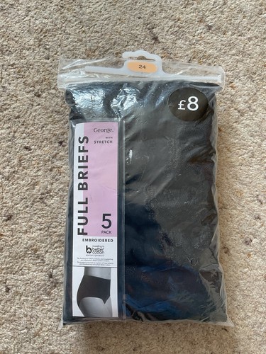 George Ladies Black Embroidered Detail Full Briefs Plus Size 24 New In ...