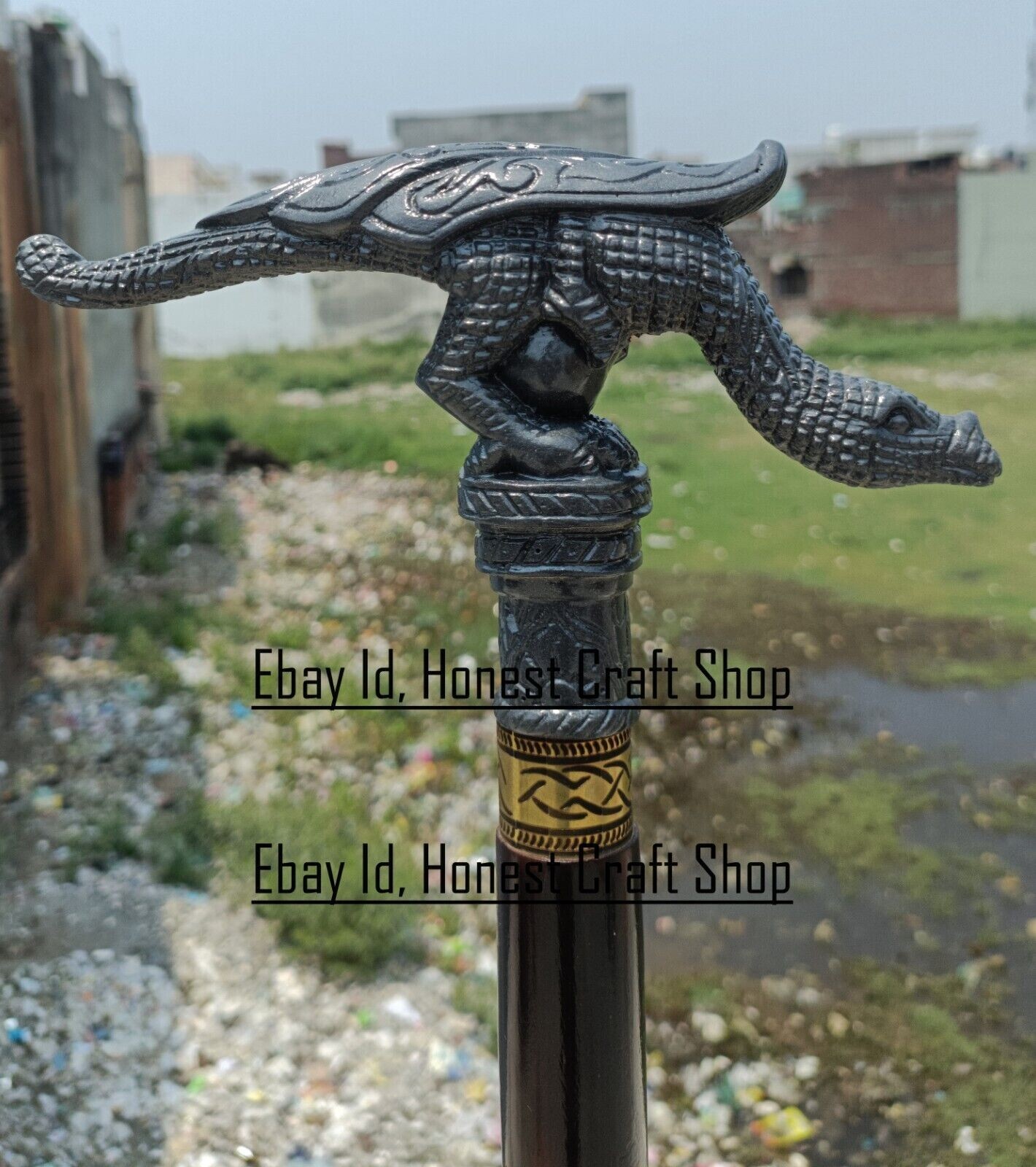 Wooden Walking Cane Dragon Head Handle Vintage Stick … - Gem