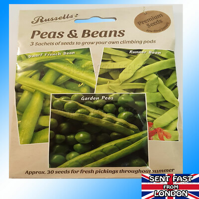 GREEN PEAS FRENCH BEANS RUNNER BEAN GARDEN SEEDS 3 VARIETIES PACKETS ...