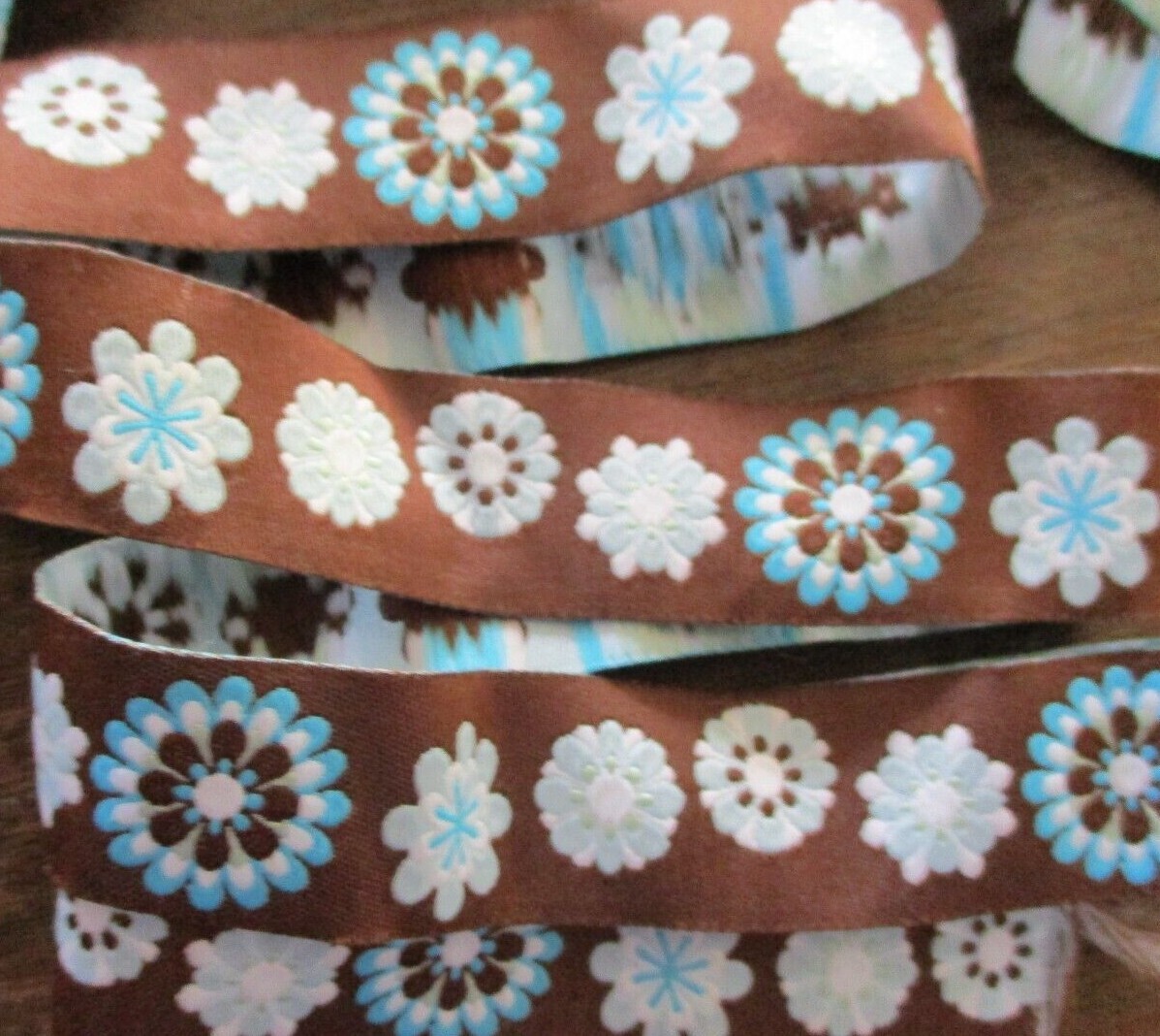 2 1/2 Yd x 3/4" Vintage Hippie Teal Brown daisy Jacquard Ribbon `NOS | eBay