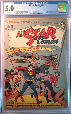 1947 All-Star Comics 36 CGC 5.0 Superman and Batman join Justice ...