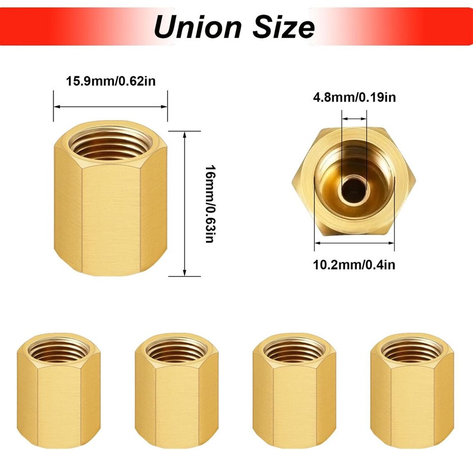 10Pcs (7/16-24 Threads) Inverted Flare Brake Line Union For 1/4" Brake ...