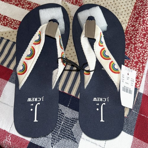 WOMEN'S J CREW EMBROIDERED RAINBOW FLIP FLOPS SANDALS NWT Size 6 | eBay