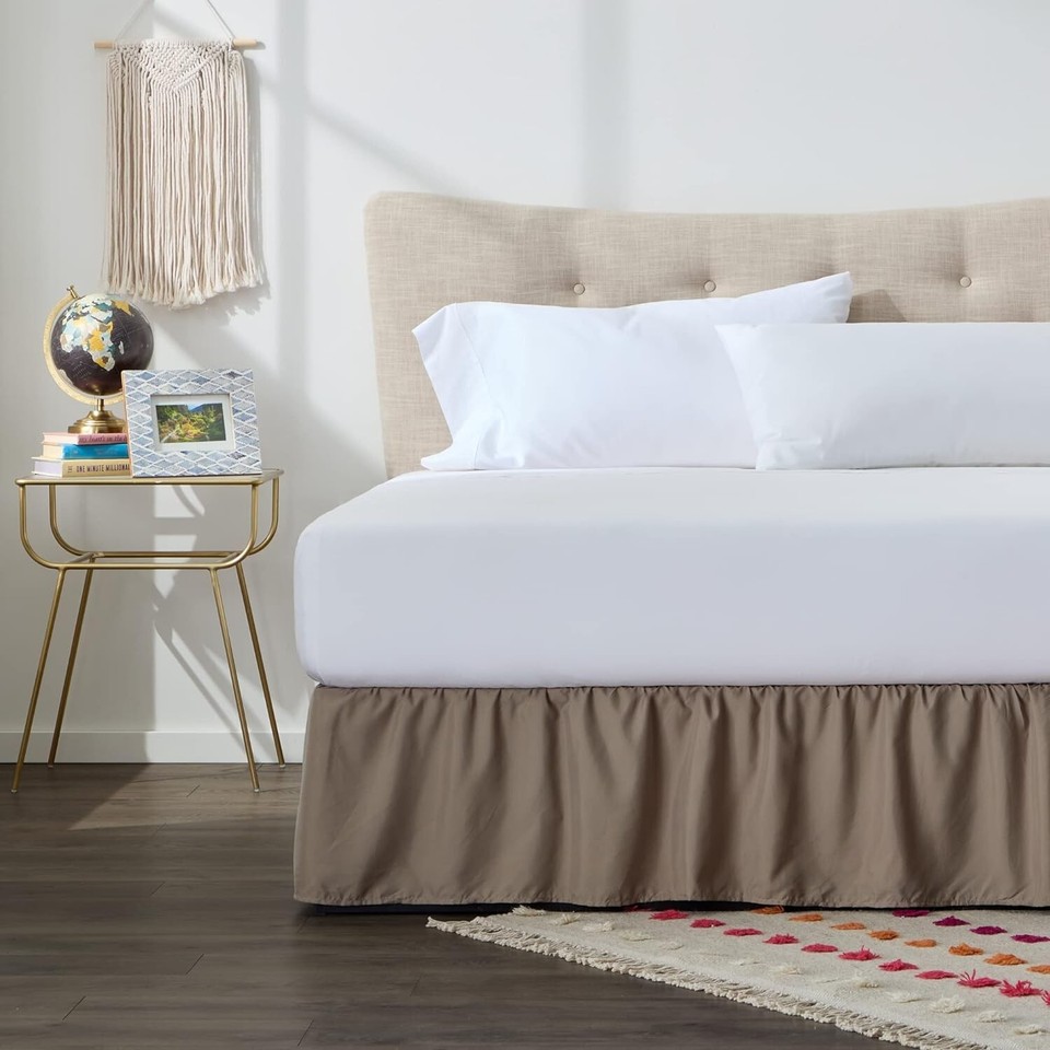14'' King Size Solid Sand Ruffled Bed Skirt Microfiber Wrinkle Machine Washable | eBay