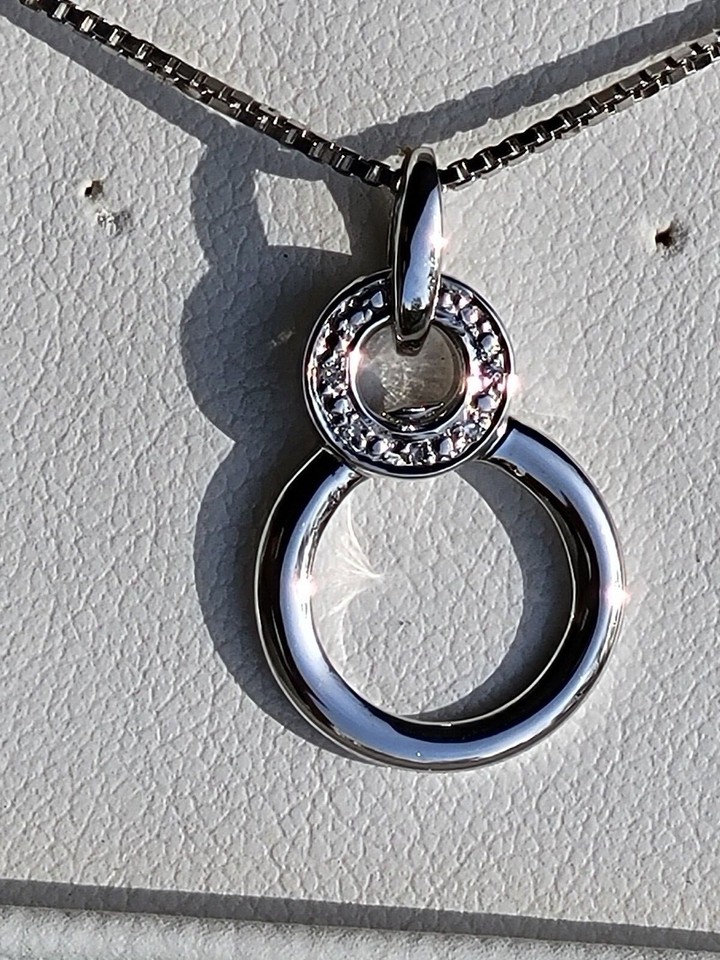 BENTELLI Sterling Silver Pendant with Diamonds and 18" Box Chain ...