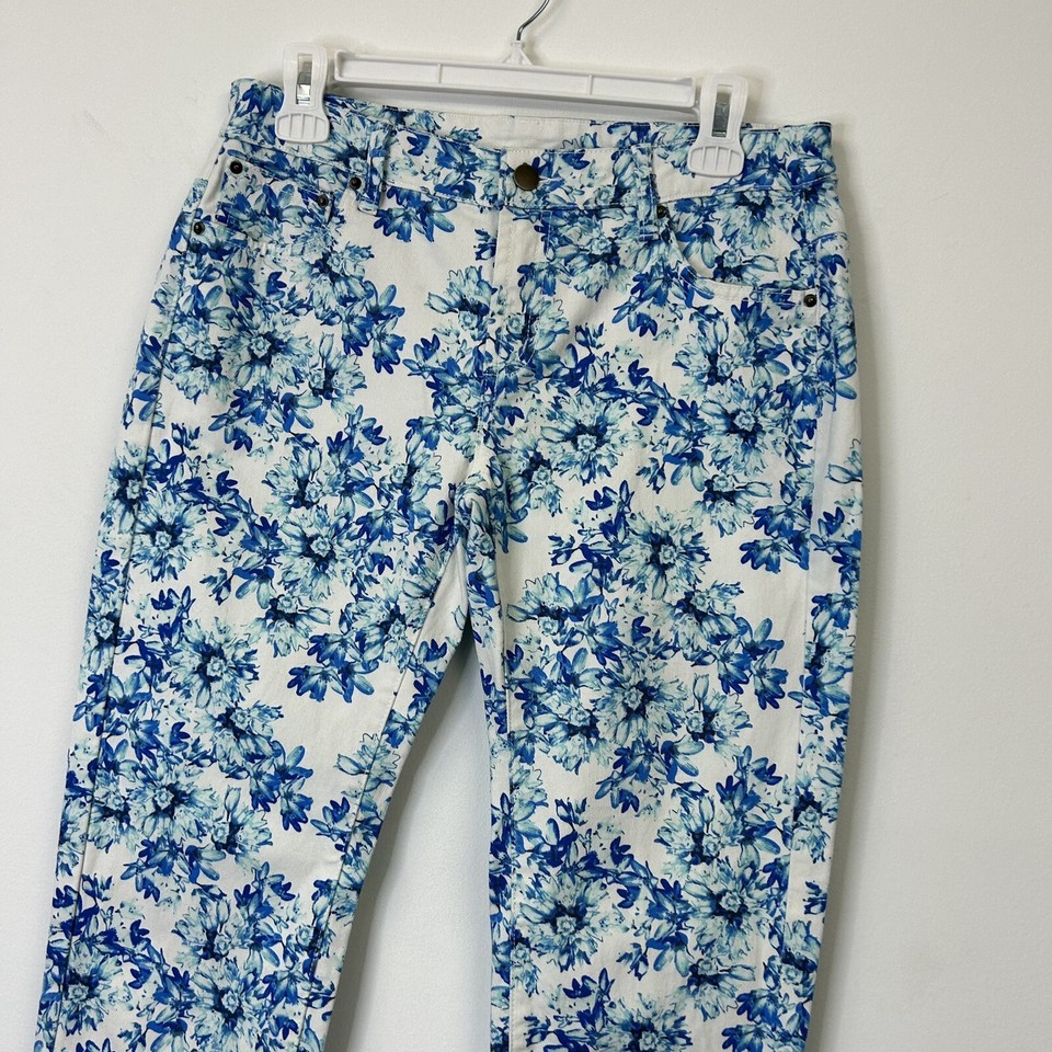 Garnet Hill Blue Floral Jeans Womens Size 6 Mid Rise Slim Leg | eBay