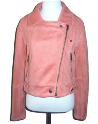 Madison Women's Jacket Blush Pink Suede Moto Zip Up Designer Coat M New ...