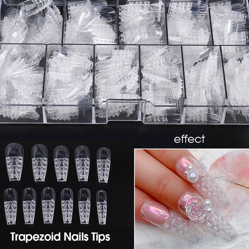 Square/Pointed Fake Concave-convex Design Nails Tip Full Cover False ...