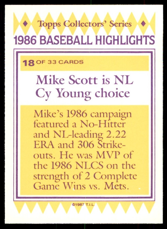 1987 Topps Collectors Series Mike Scott Baseball Cards #18 | eBay