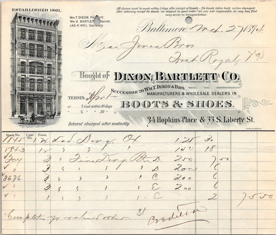 1894 Dixon Batrlett Co Boots Shoes Successor to Wm T Dixon Bro ...