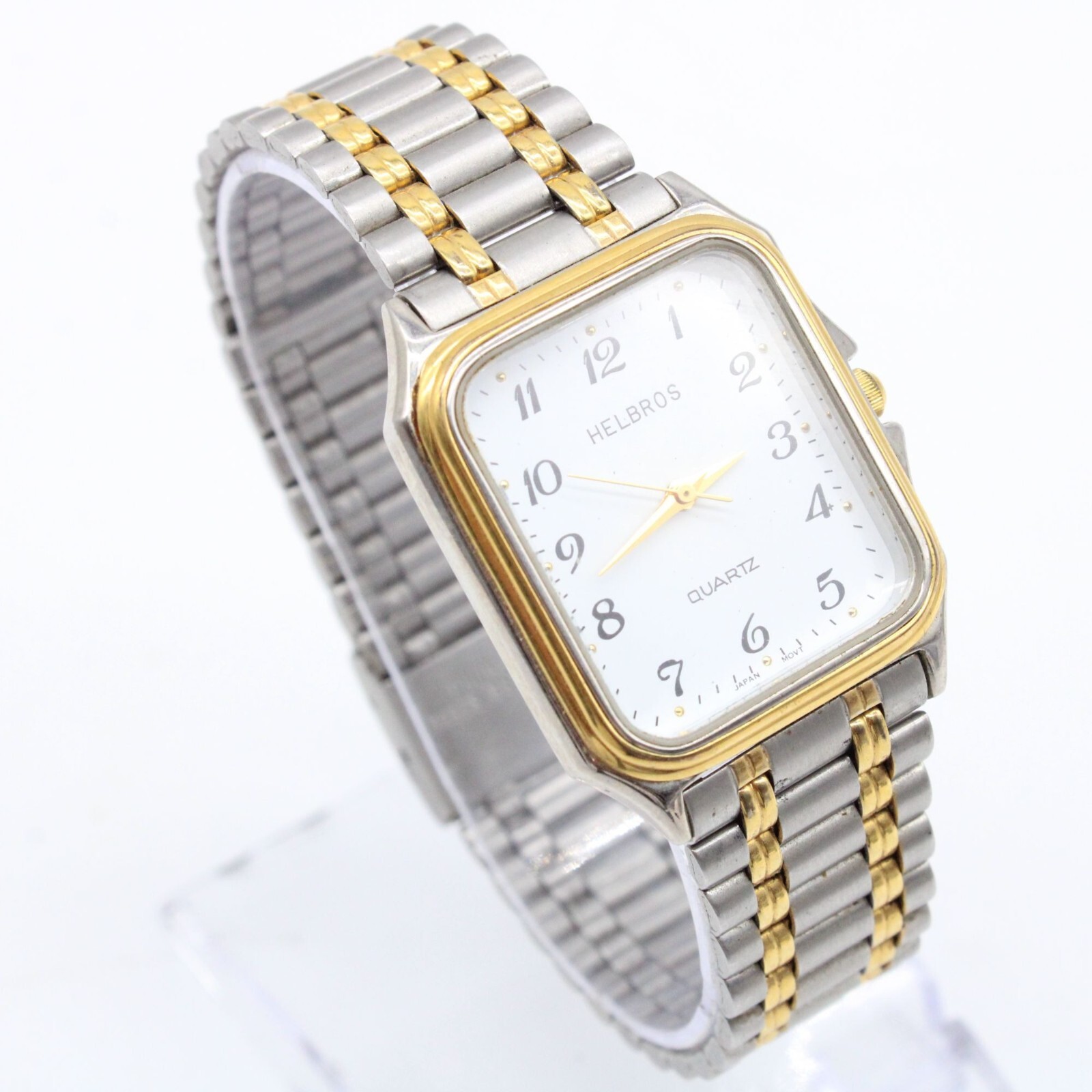 Vintage Helbros Watch Mens Two Tone Square Dial Watch Tank Stainless ...