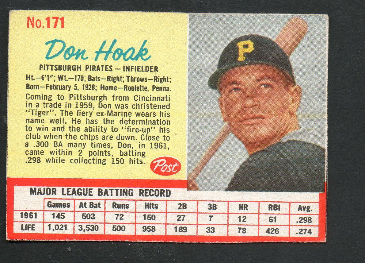 1962 Post Baseball Card #171 Don Hoak-Pittsburg Pirates Vg Ex Card | eBay