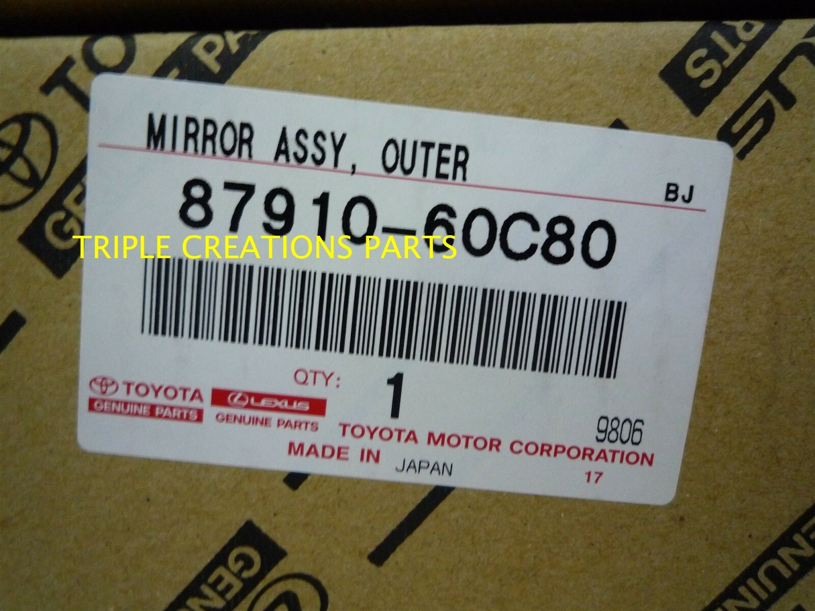 87910-60C80 Genuine Toyota Mirror Assy Outer Rear View RH 8791060C80 ...
