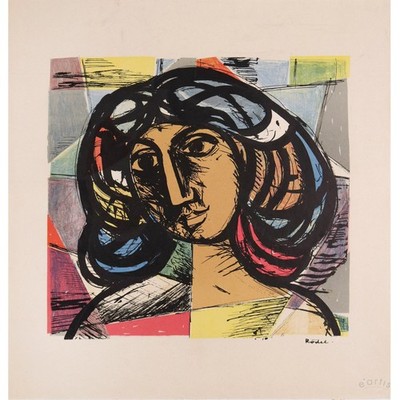 KARL RÖDEL ORIGINAL LITHOGRAFIE FRAU KOPF LÄCHELN FARBFELDER MANNHEIM ...