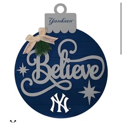 Yankees Christmas Decoration Wooden Hand Painted Blue VG Condition 9 1/ ...