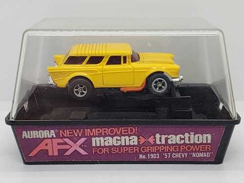 1971 AURORA AFX '57 CHEVY NOMAD YELLOW SLOT CAR NEAR MINT IN CUBE BOXED ...