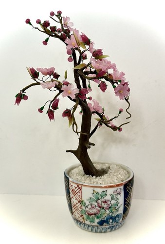 Vintage Mid Century Japanese Pink Glass Cherry Blossom Bonsai Tree ...