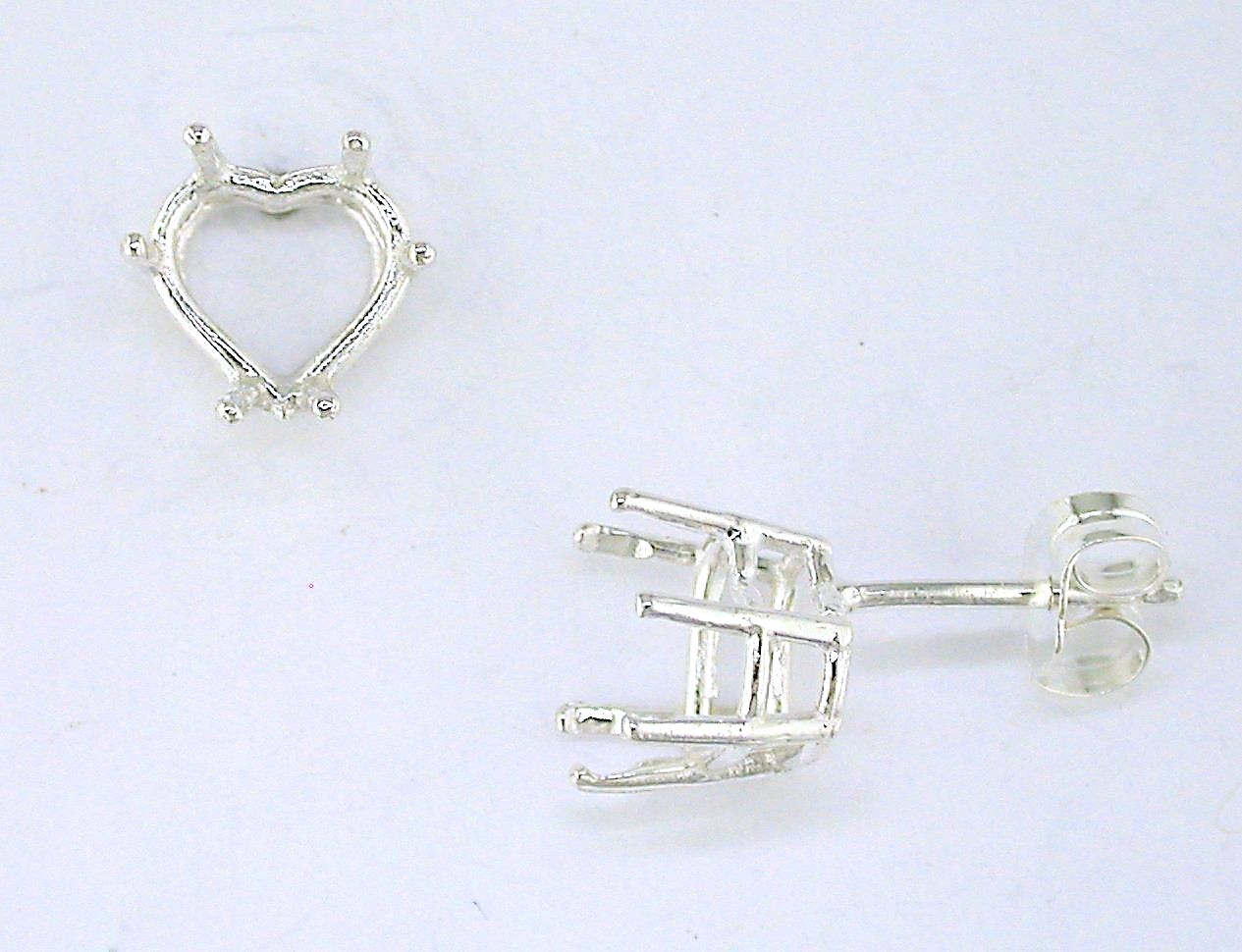 Heart Shape 6 Prong Earring Setting Sterling Silver | eBay