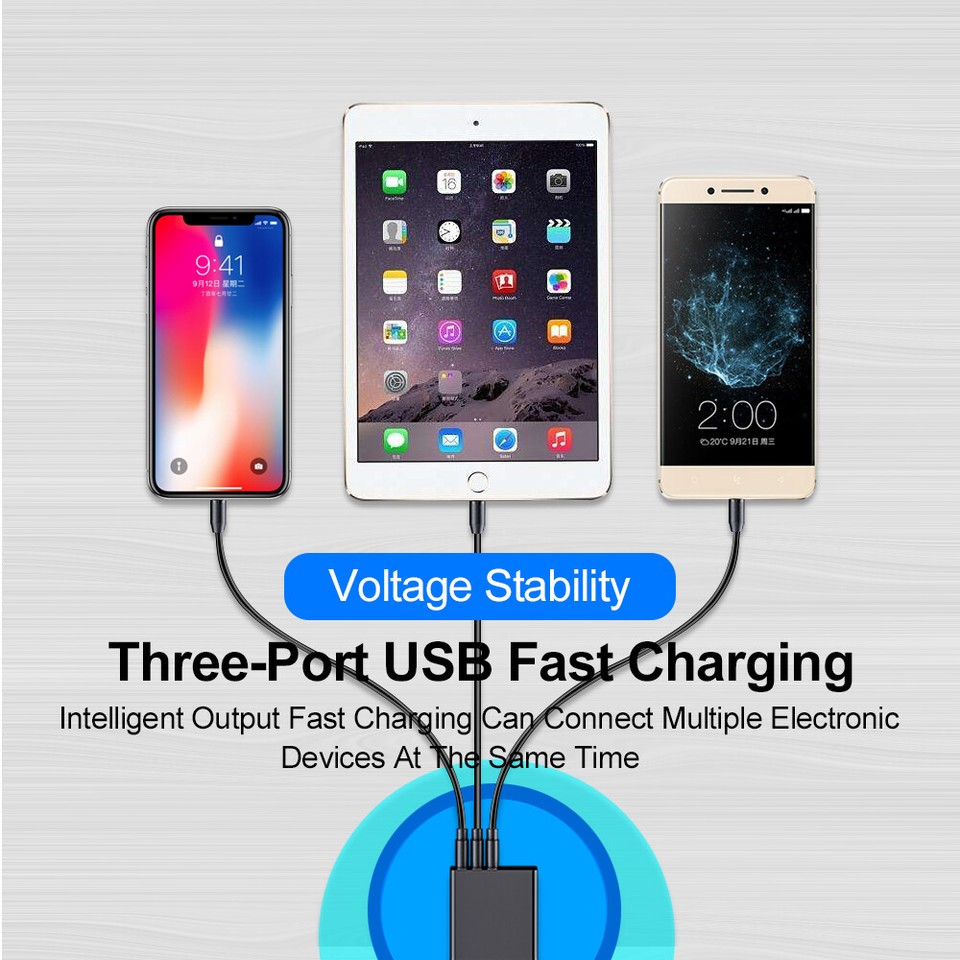 3 Port Fast Quick Charge 3.0 USB Hub LED Wall Charger Power Adapter US ...