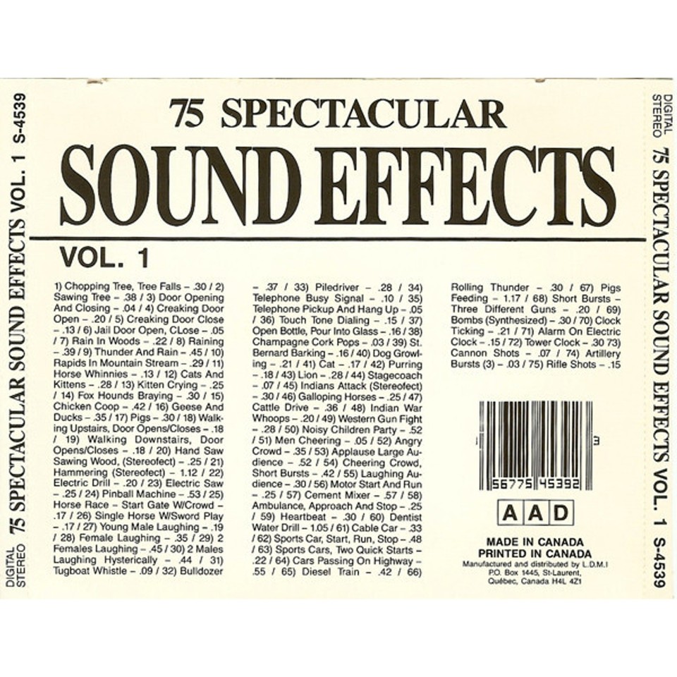 75 Spectacular Sound Effects Vol. 1 by Various Artists (CD, 1994 ...
