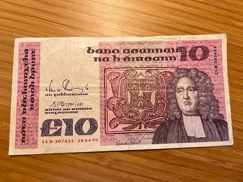 Central Bank of Ireland Eire 10 Pound Bank Note (10 Punt) - 1990 ...