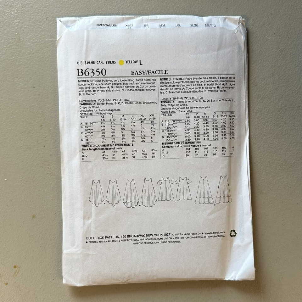 NEW Very Easy Tent Dress Sewing Pattern (Sizes L-XXL) Butterick 6350 | eBay